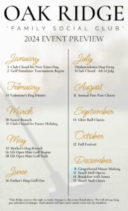 List of Events - Oak Ridge Family Social Club