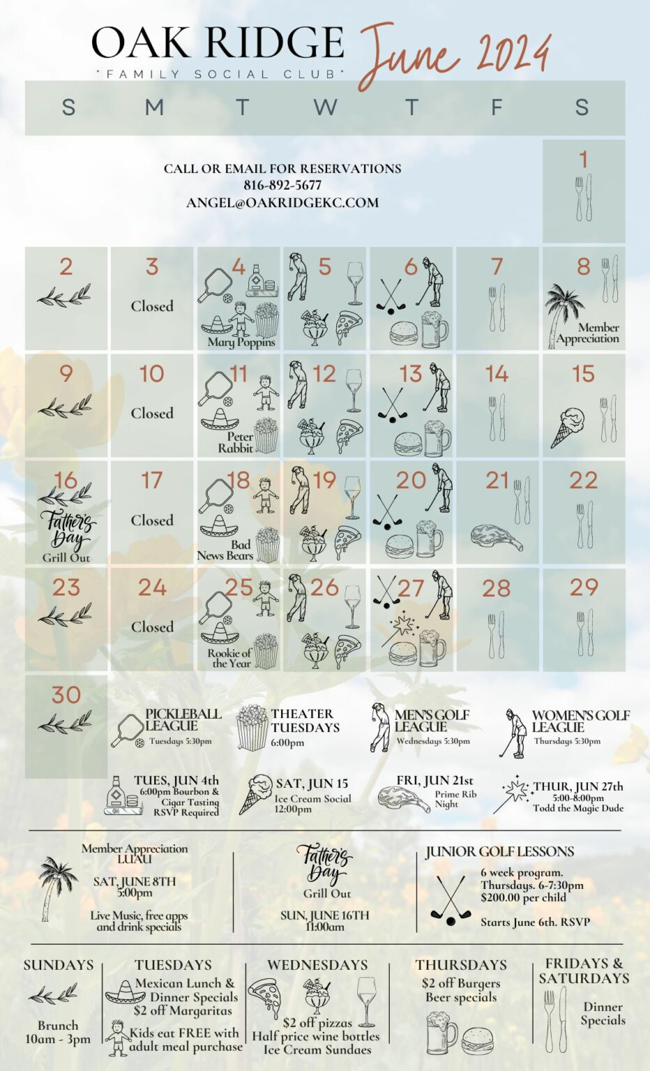 List of Events - Oak Ridge Family Social Club